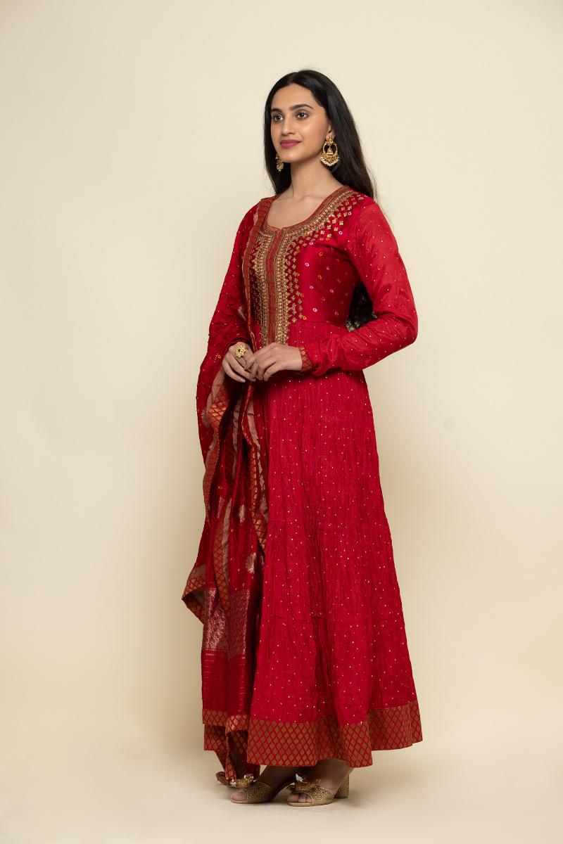 Royal Red Silk Anarkali- Frontier Raas