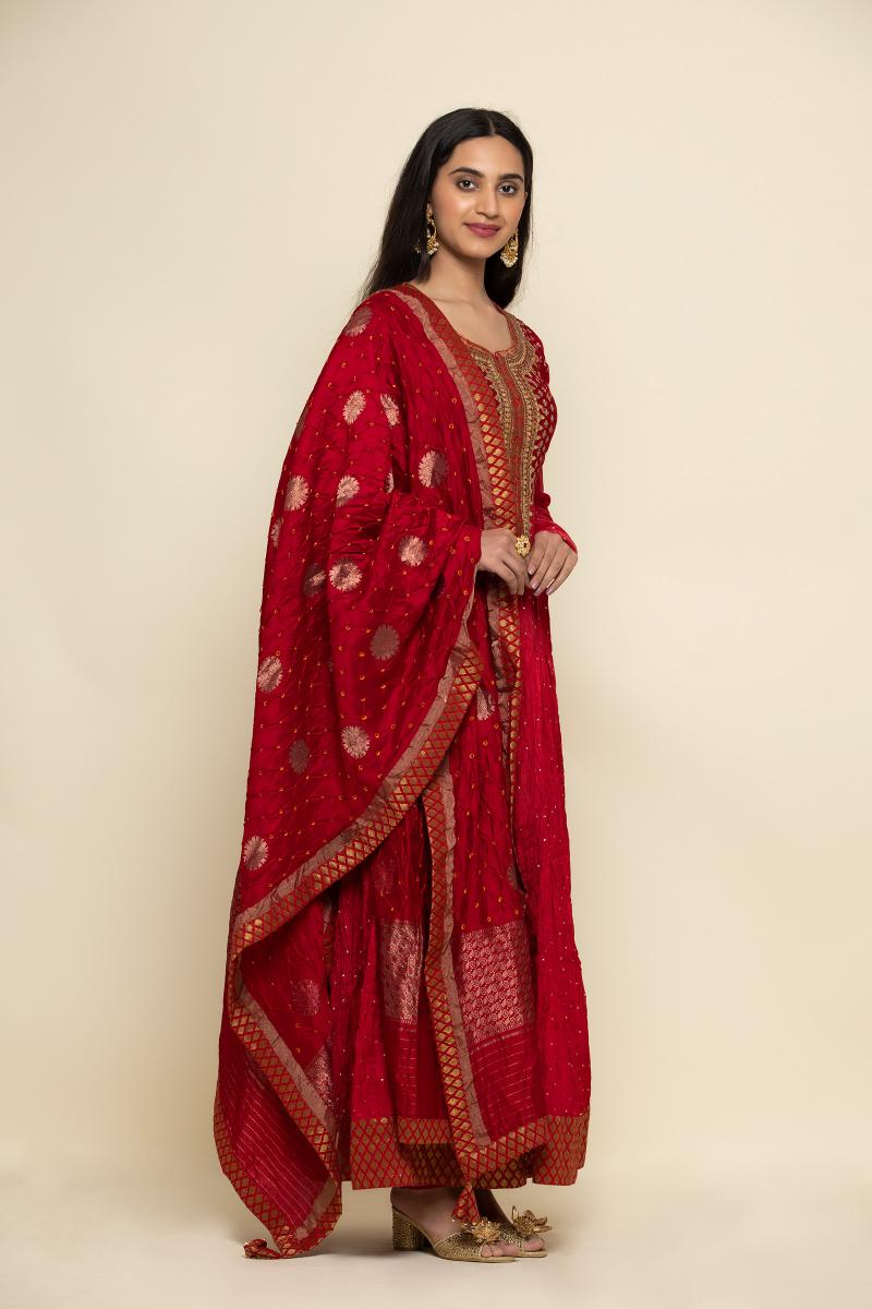 Royal Red Silk Anarkali- Frontier Raas