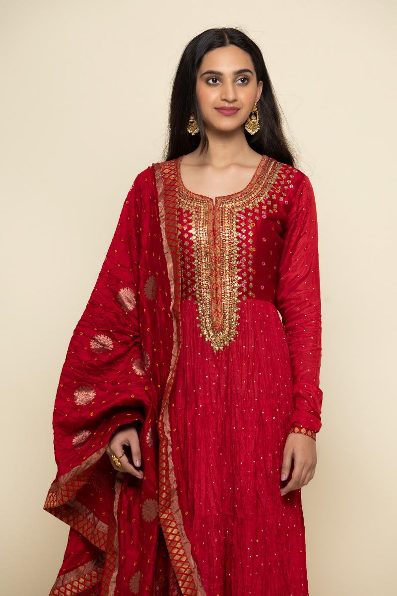 Royal Red Silk Anarkali- Frontier Raas