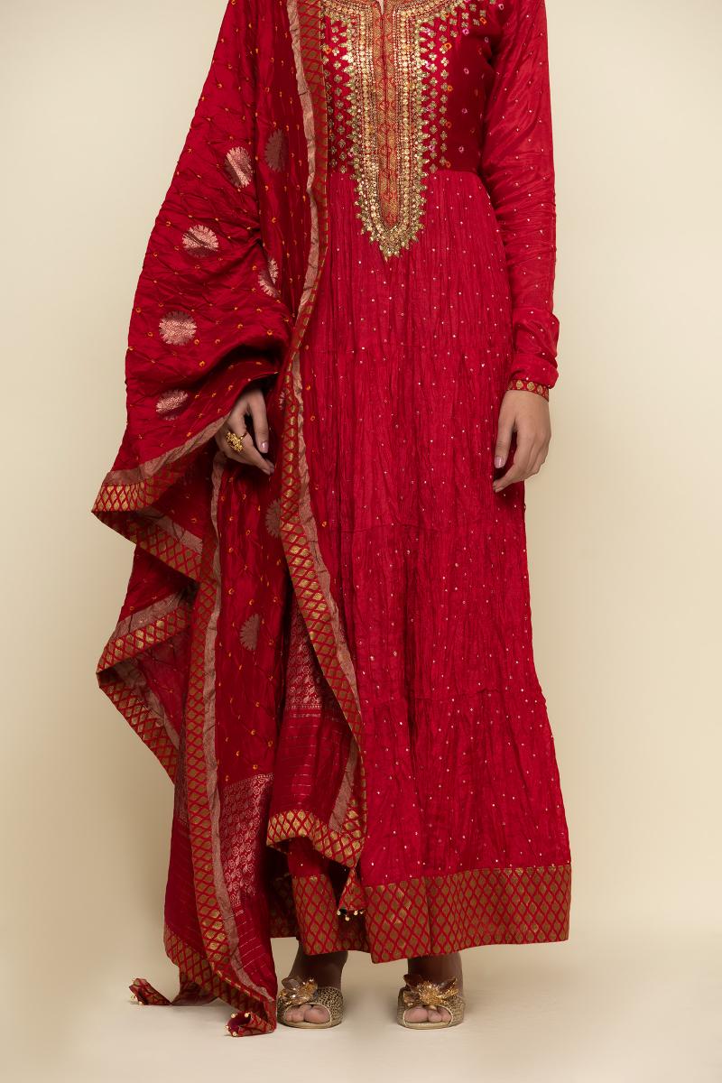 Royal Red Silk Anarkali- Frontier Raas