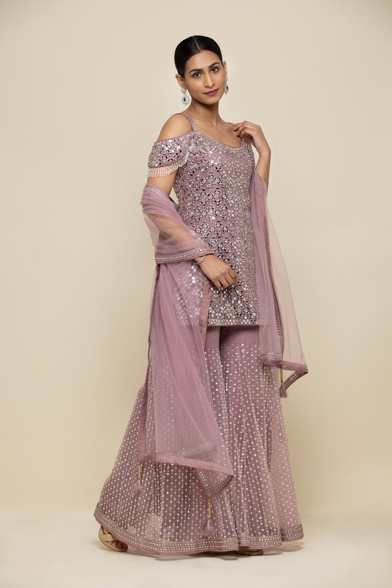 Lilac Mirror Embedded Garara Suit- Frontier Raas