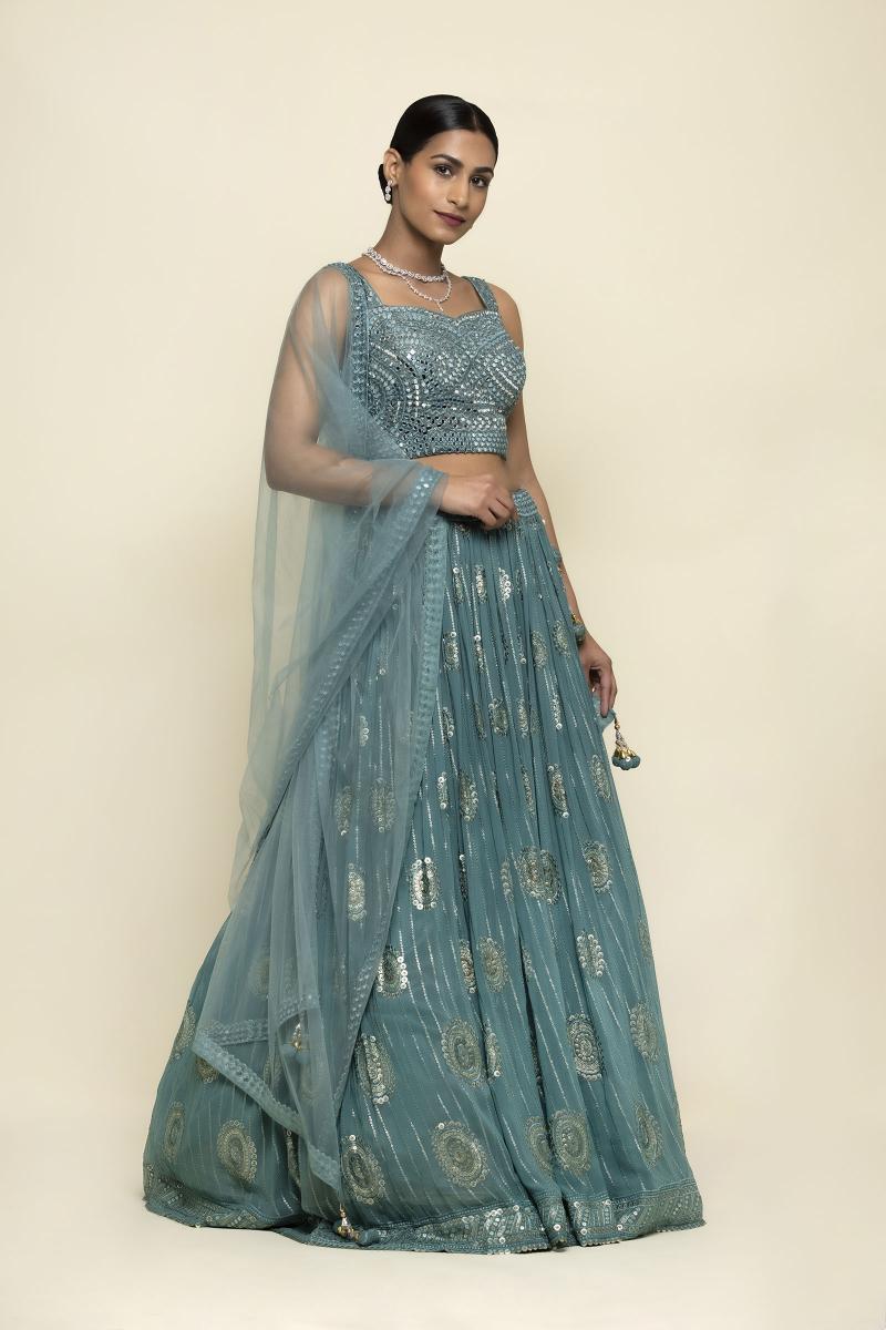 Teal Georgette Lehenga- Frontier Raas