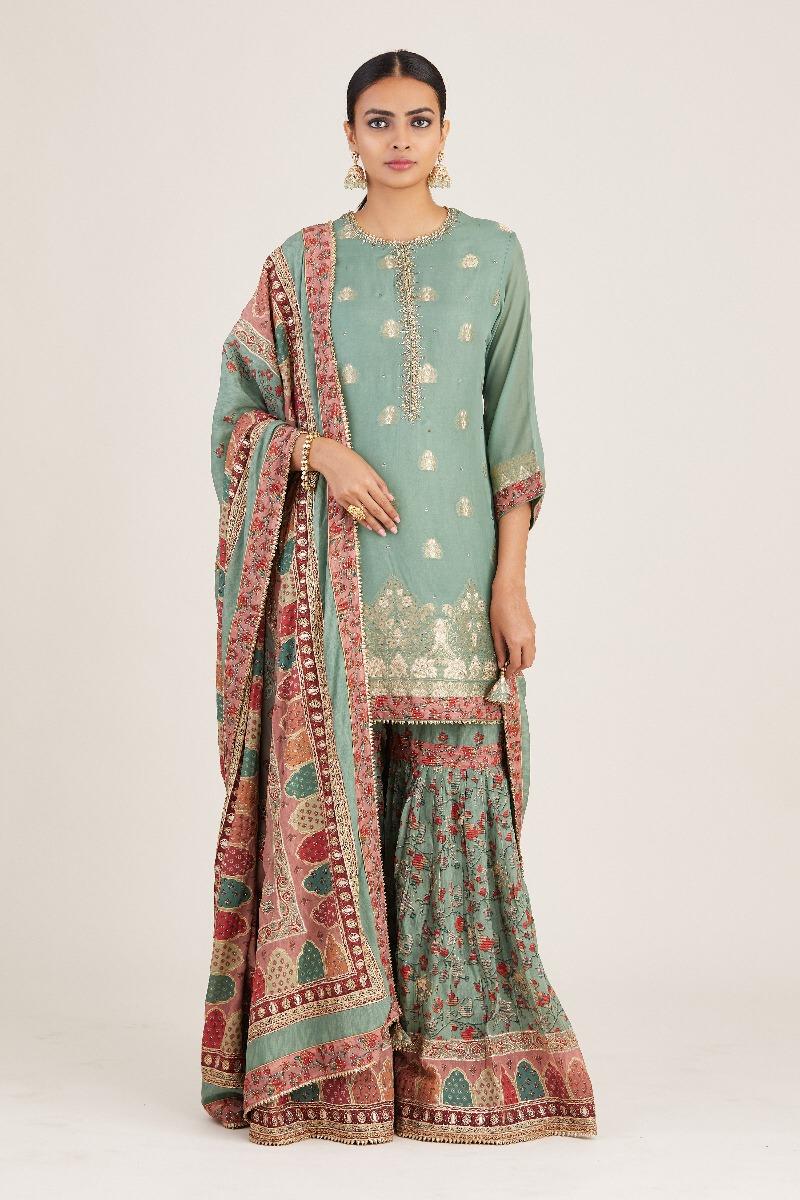Buy Mint floral motif gharara set For Women Online