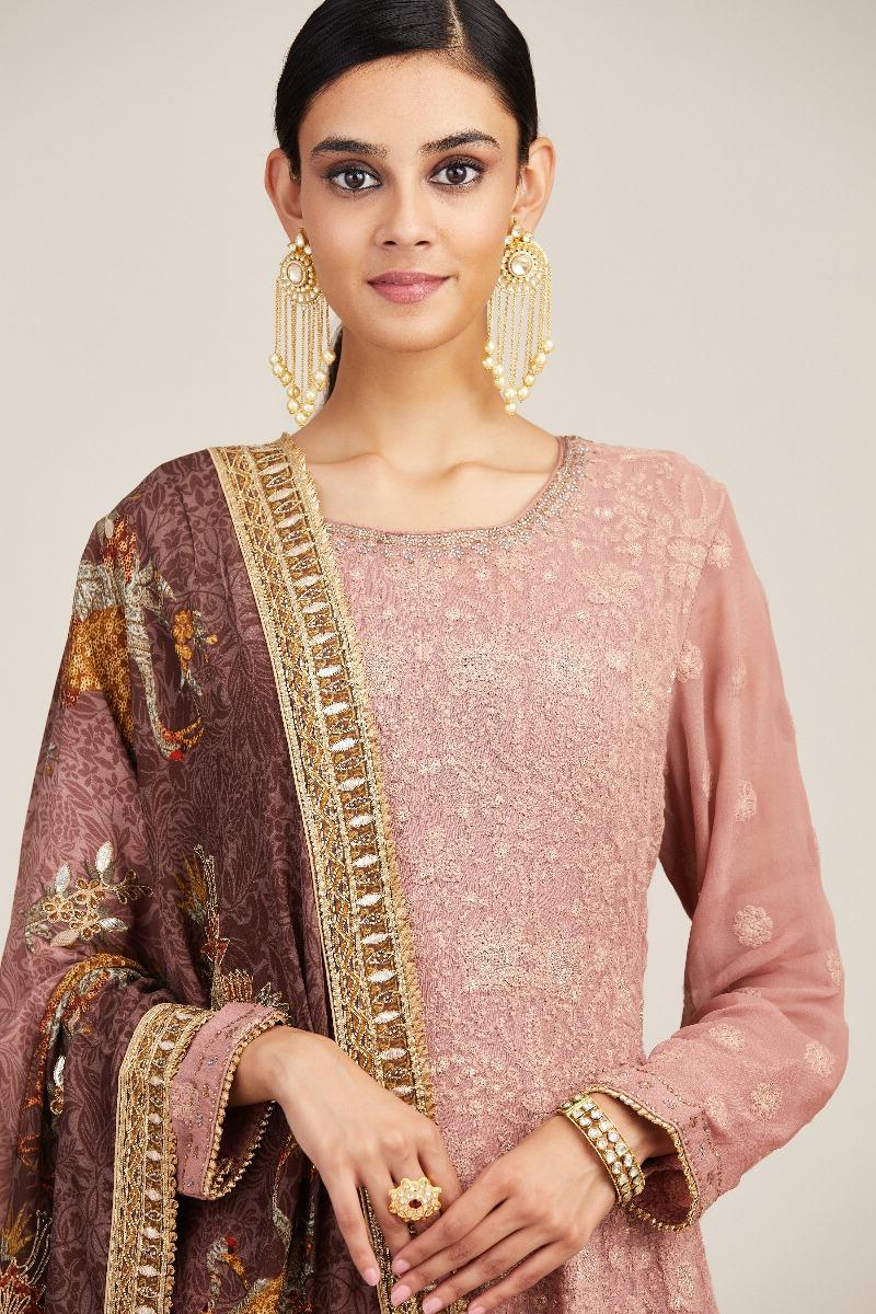 Buy Pink Chinkari Anarkali Kurta Set For Women Online