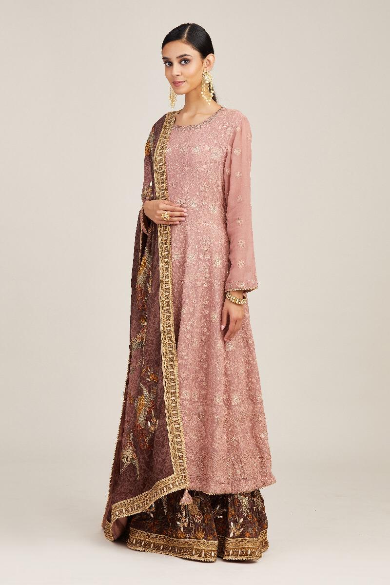 Buy Pink Chinkari Anarkali Kurta Set For Women Online
