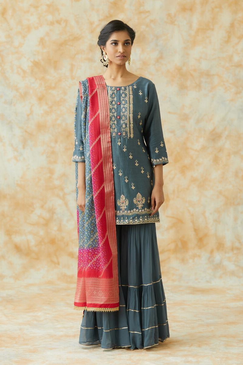 Buy Grey Sharara Suit For Women Online - Frontierraas