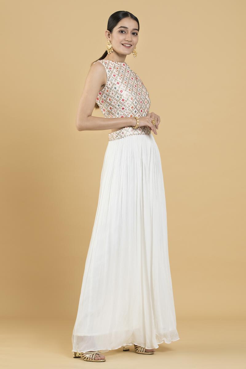 Buy Ivory Embroidered Chiffon Jumpsuit For Women Online - Frontierraas