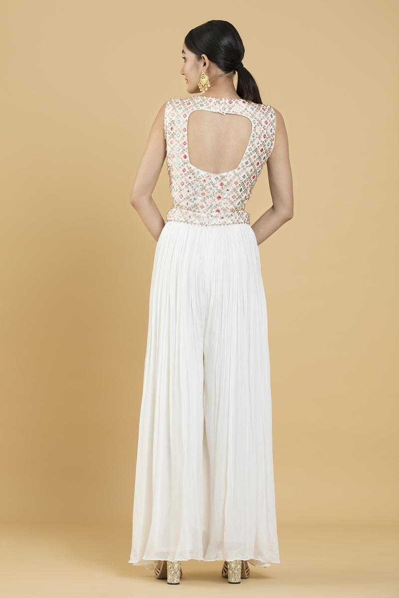 Buy Ivory Embroidered Chiffon Jumpsuit For Women Online - Frontierraas