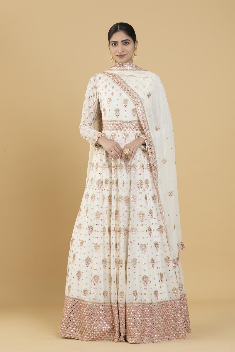Buy Cream Floral Anarkali For Women Online - Frontierraas