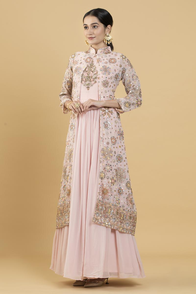 Buy Pink Georgette Jacket Anarkali For Women Online - Frontierraas