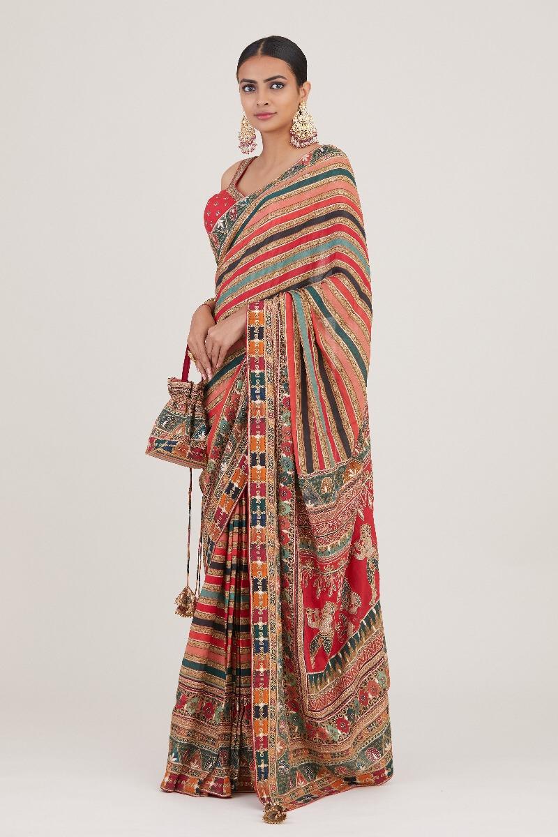 Buy Striped Multicolour Saree With Potli For Women Online