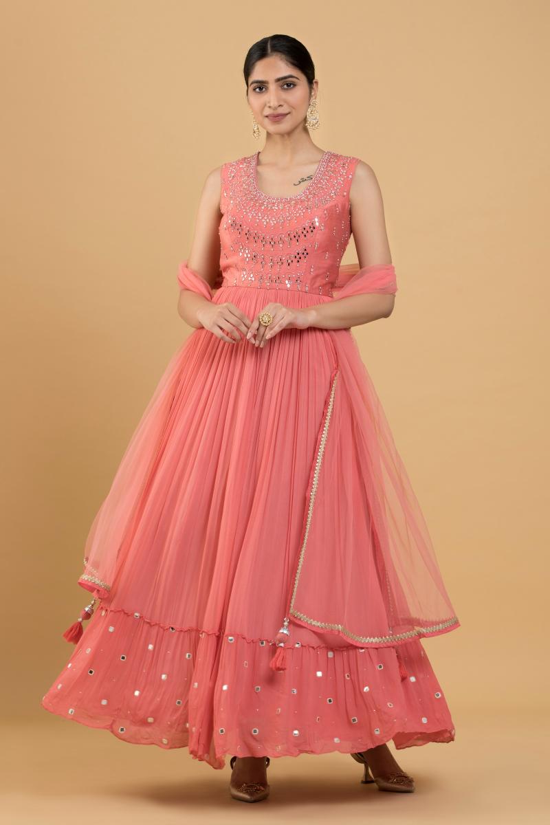 Buy Coral Georgette Anarkali For Women Online - Frontierraas