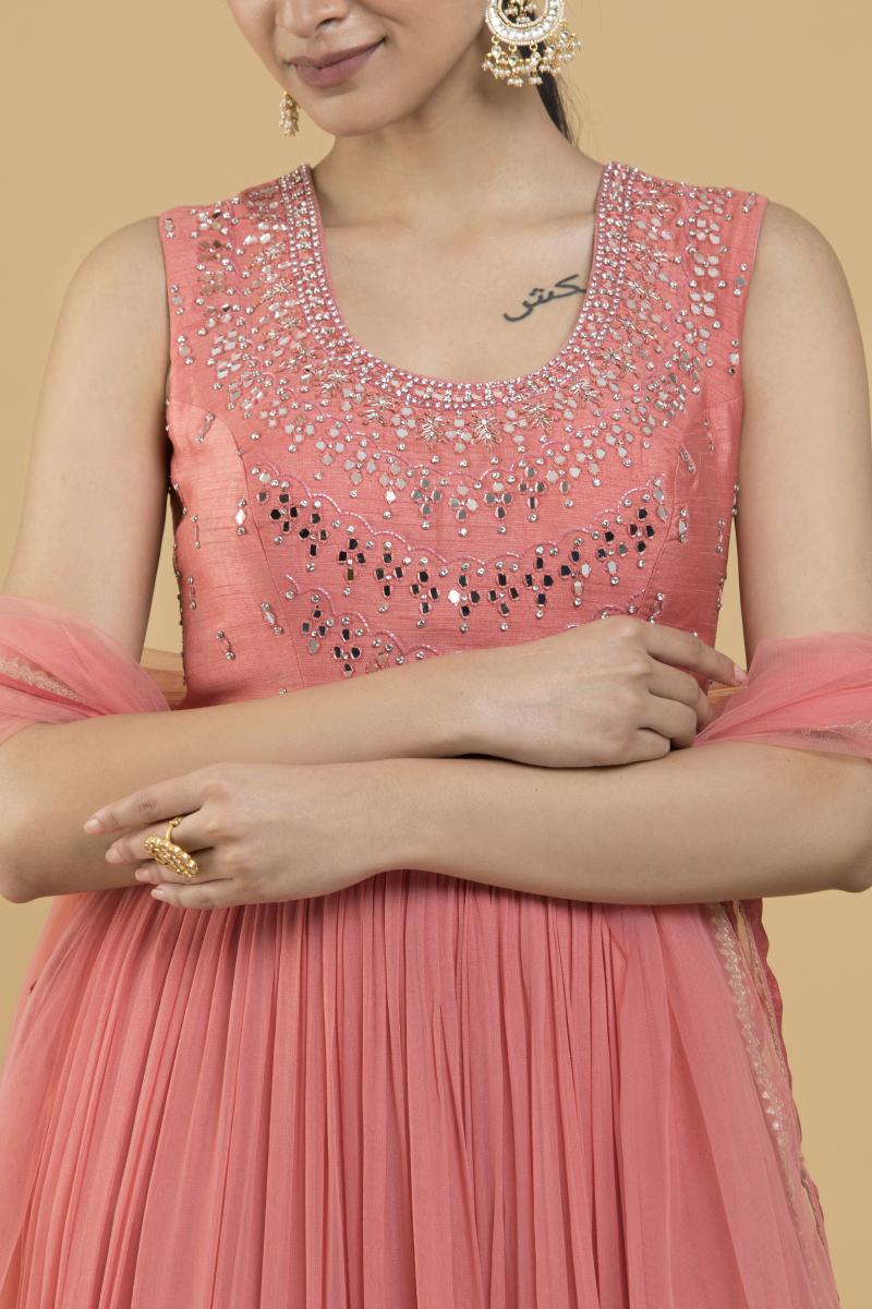 Buy Coral Georgette Anarkali For Women Online - Frontierraas