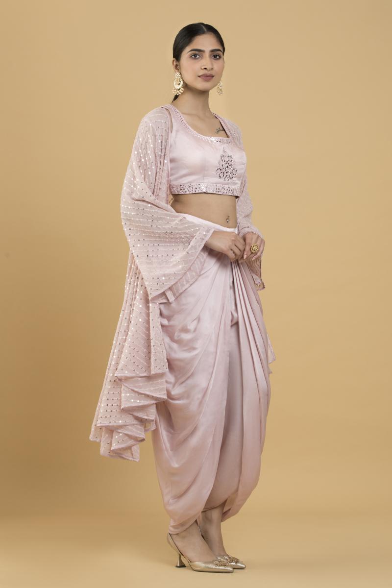 Buy Pink Sequinned Dhoti Jacket Set For Women Online - Frontierraas
