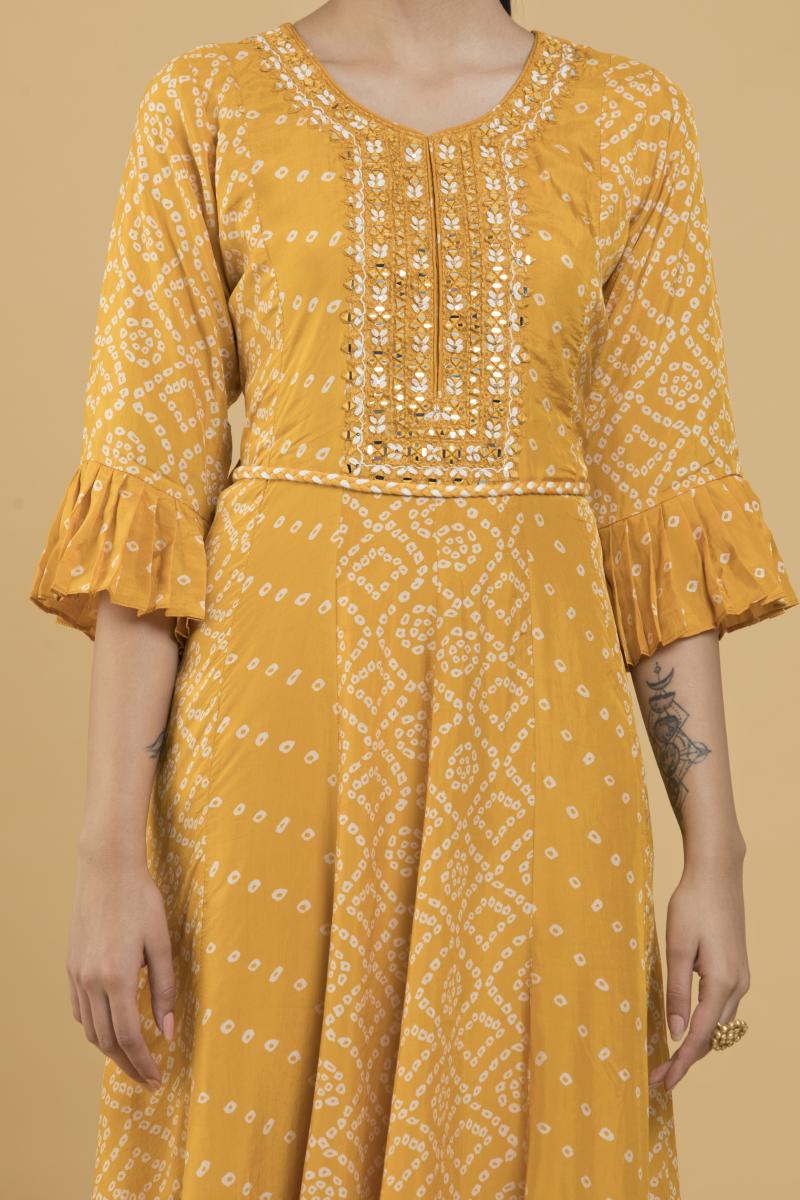 Buy Yellow Bandhani Anarkali For Women Online - Frontierraas