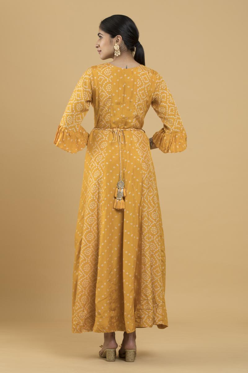 Buy Yellow Bandhani Anarkali For Women Online - Frontierraas