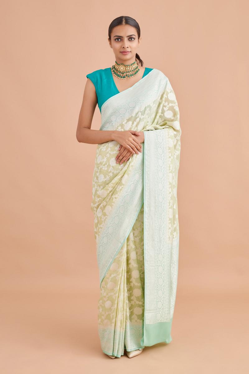 Buy Mint Green Weave Saree For Women Online