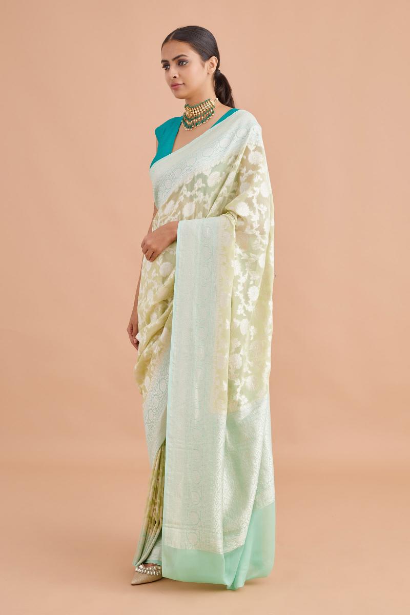 Buy Mint Green Weave Saree For Women Online