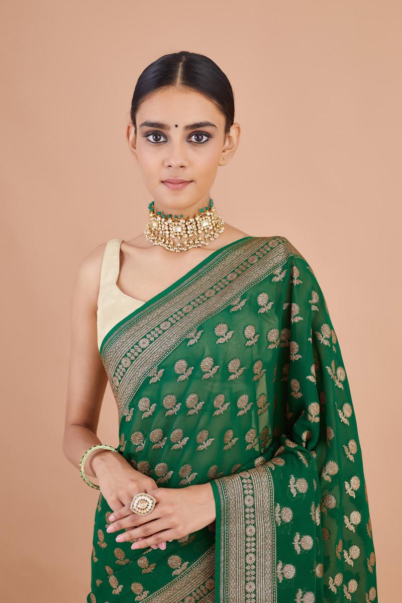 Buy Green Floral Georgette Saree-Dummy For Women Online