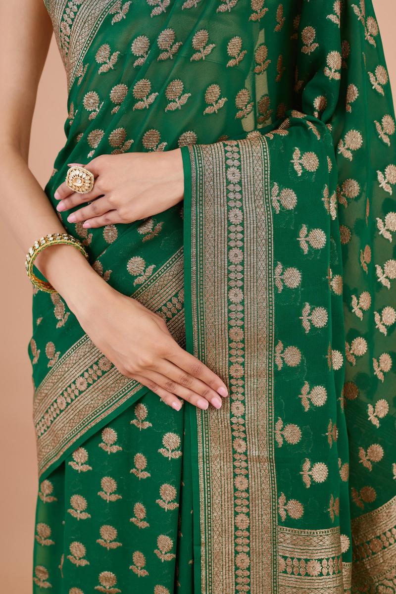 Buy Green Floral Georgette Saree For Women Online