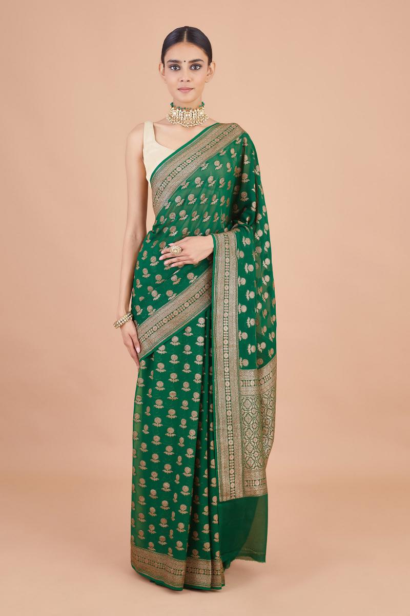 Buy Green Floral Georgette Saree-Dummy For Women Online