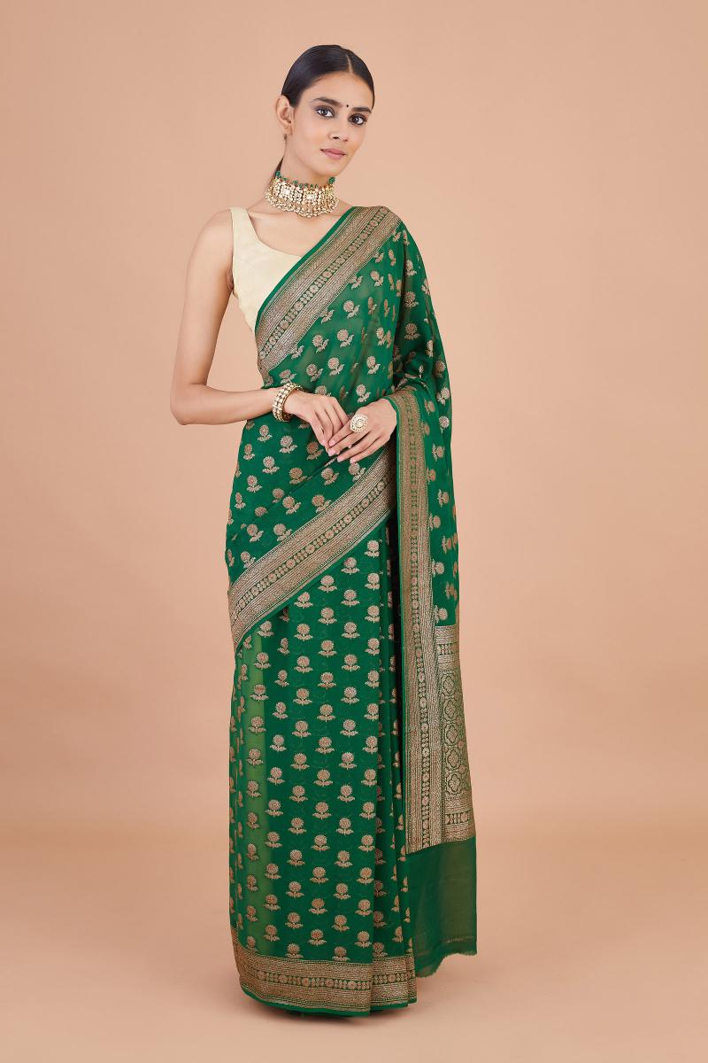Buy Green Floral Georgette Saree-Dummy For Women Online