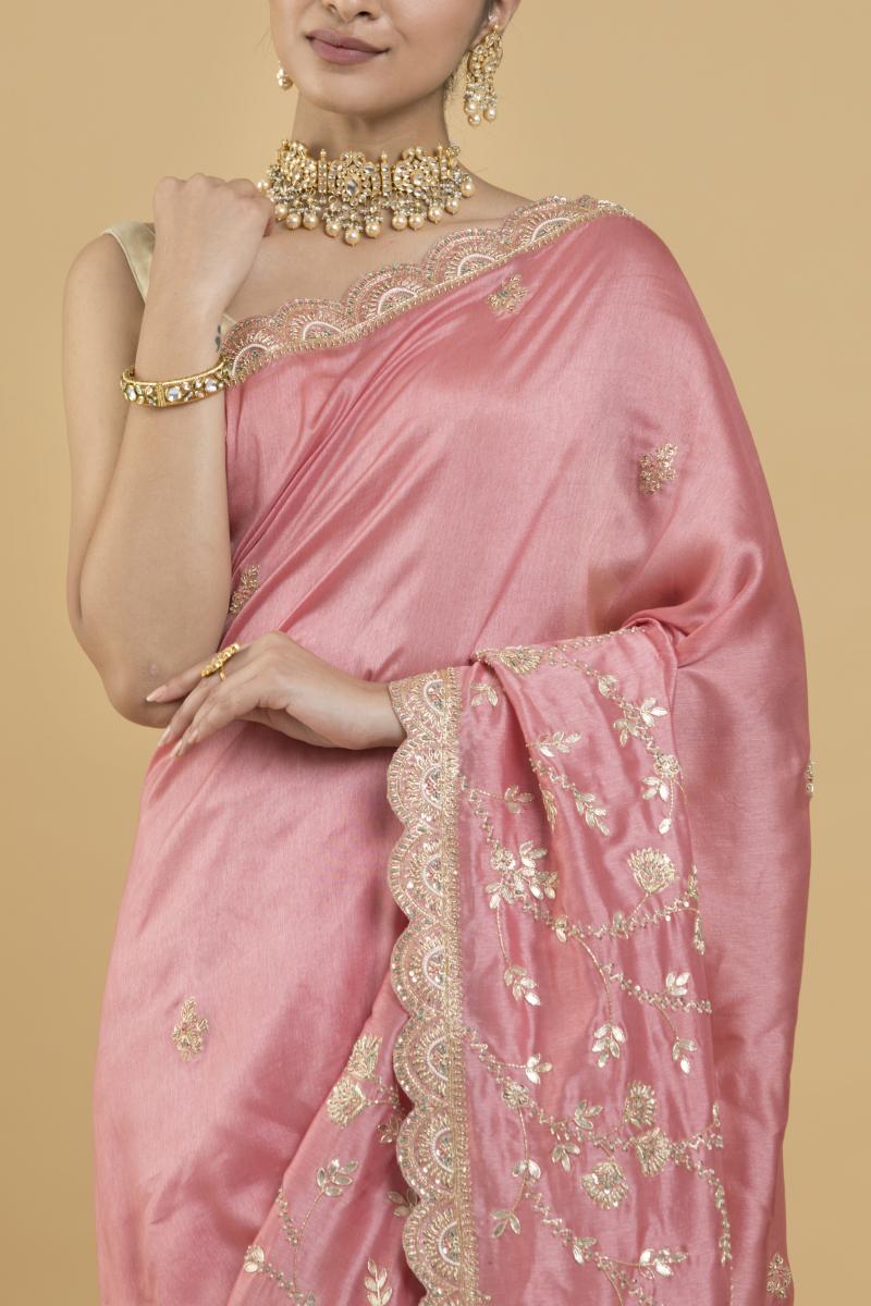 Buy Rose Pink Silk Saree For Women Online