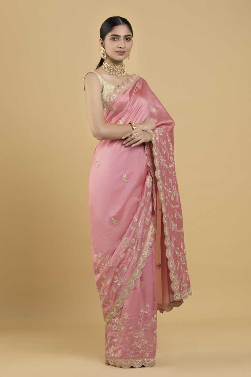 Buy Rose Pink Silk Saree For Women Online