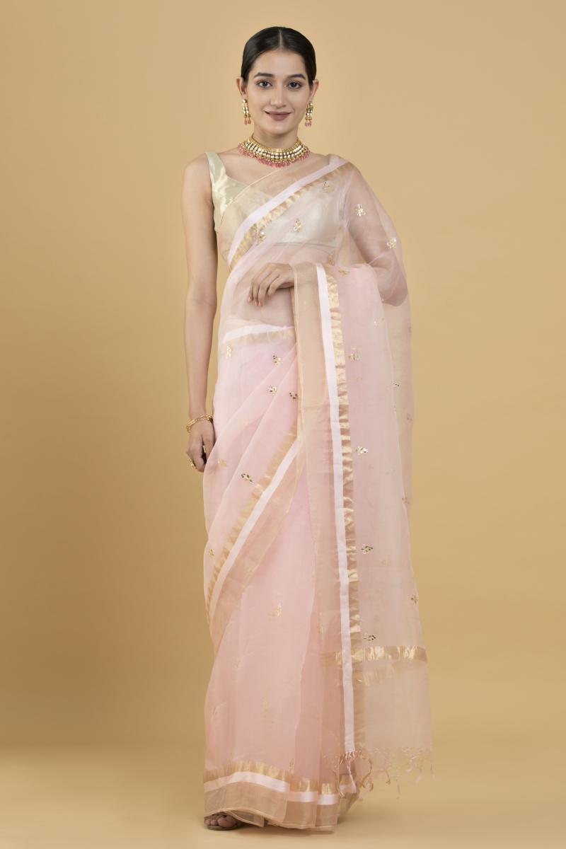 Buy Flamingo Pink Organza Saree For Women Online