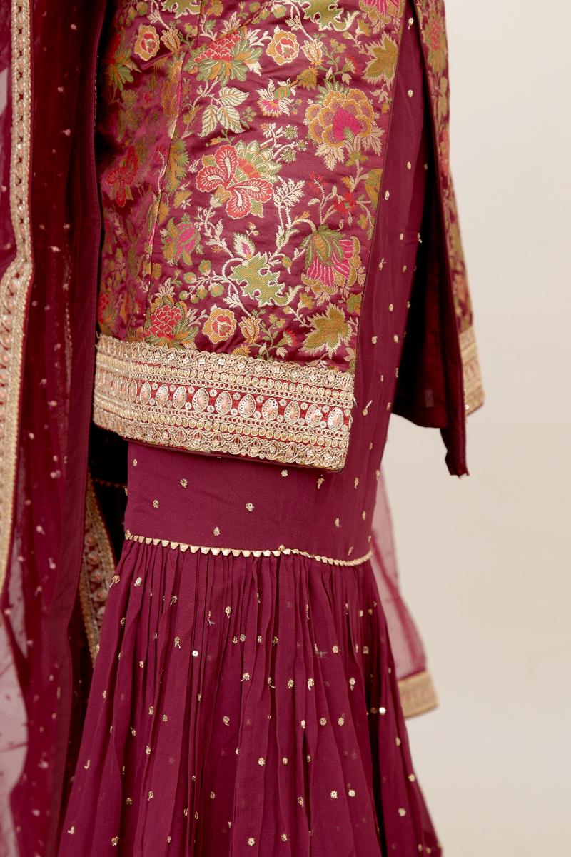 Buy Mulberry Wine Silk Garara Suit For Women Online - Frontierraas