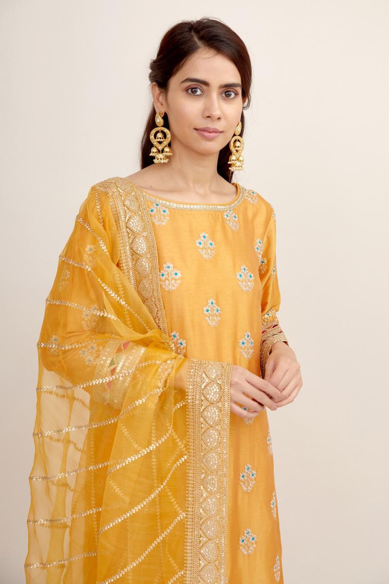 Buy Mustard Silk Suit For Women Online - Frontierraas