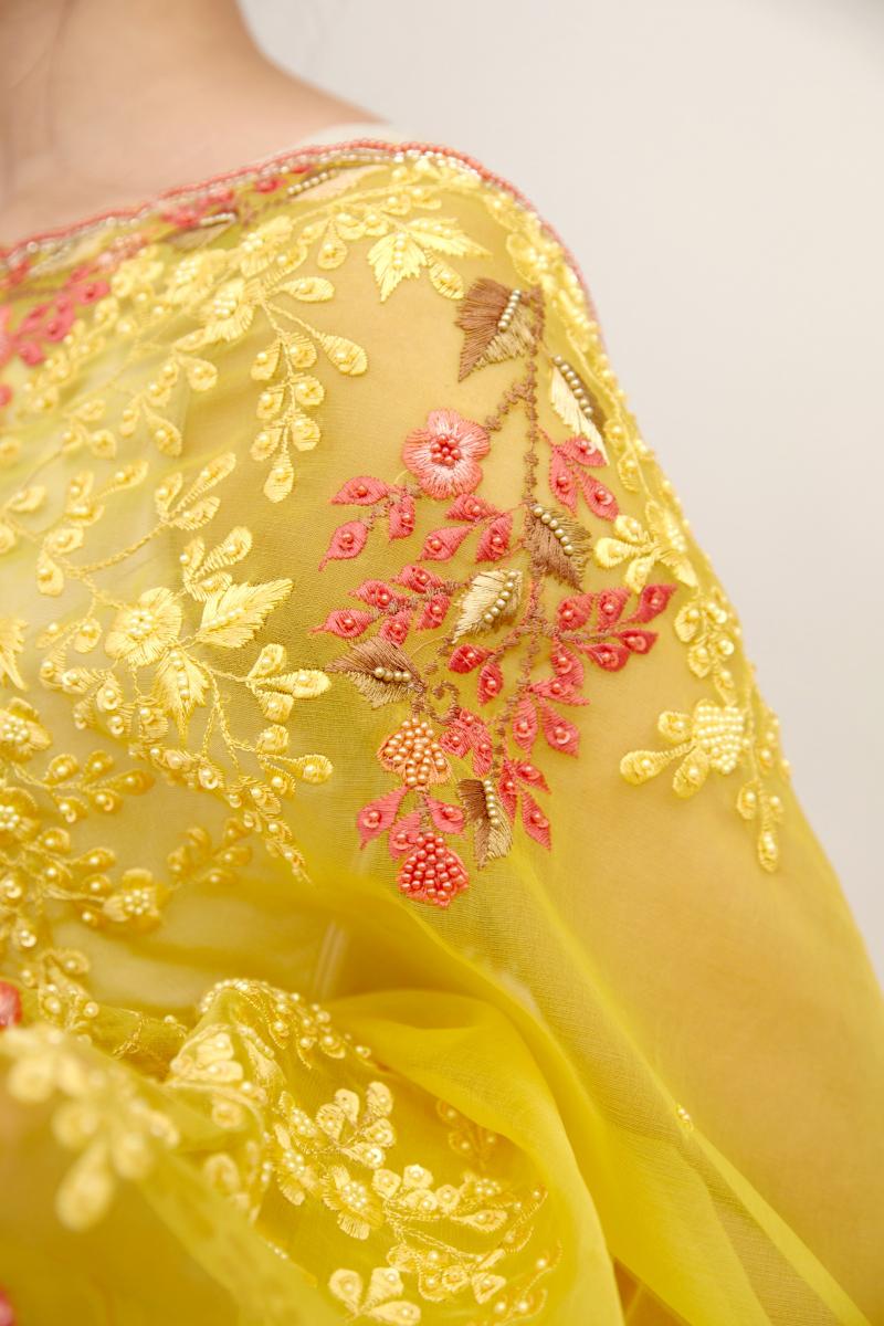 Buy Daisy Yellow Organza Saree For Women Online - Frontierraas