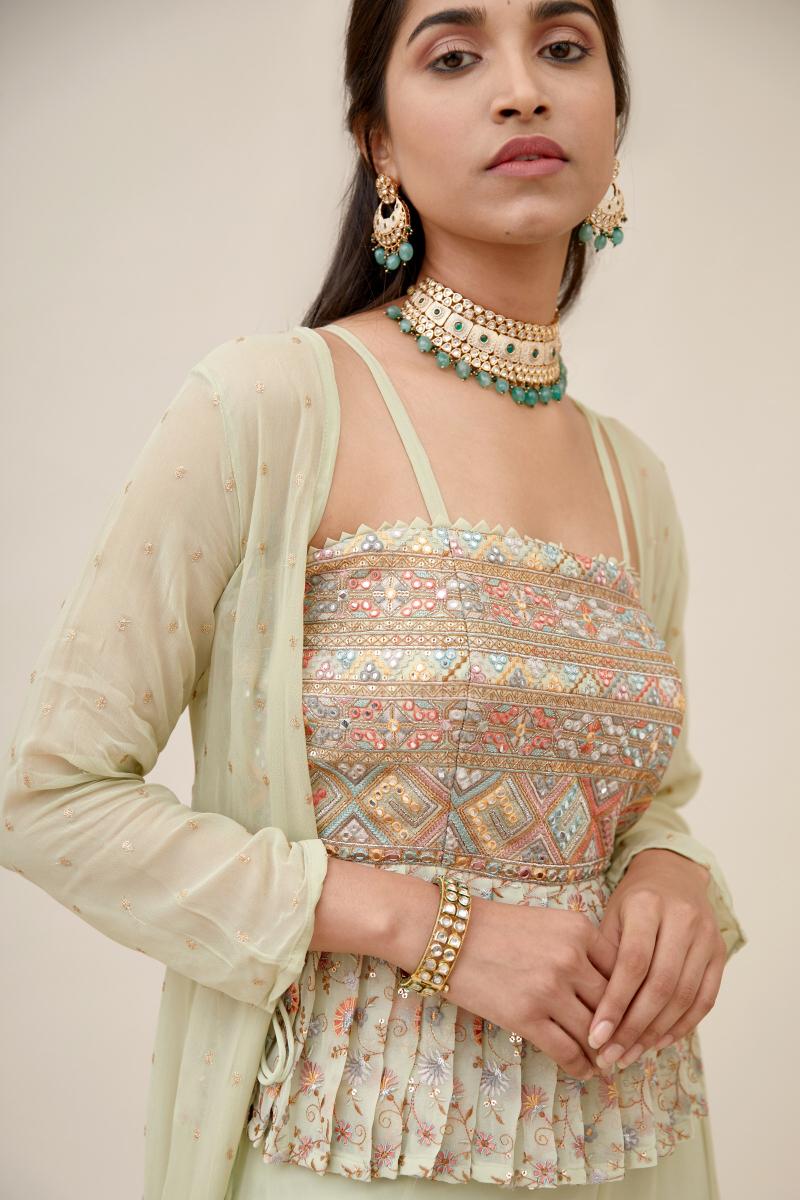 Buy Sage Green Georgette Cape Suit For Women Online - Frontierraas