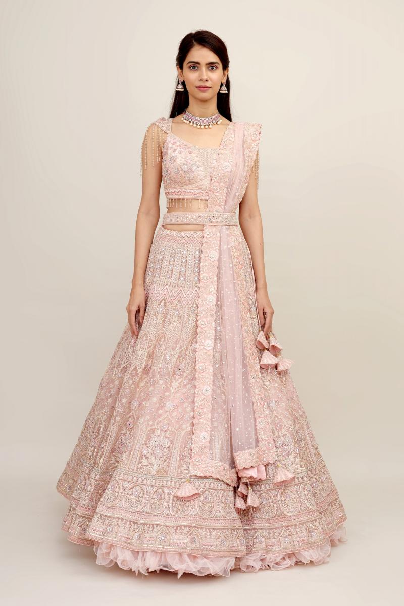 Buy Sublime Pink Net Lehenga For Women Online - Frontierraas
