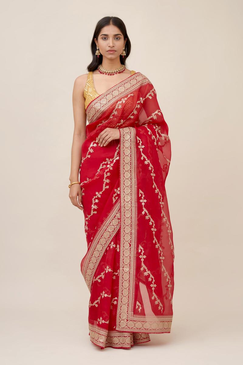 Buy Folly Red Organza Saree For Women Online - Frontierraas