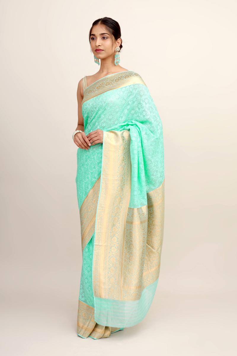 Buy Cyan Blue Georgette Saree For Women Online - Frontierraas
