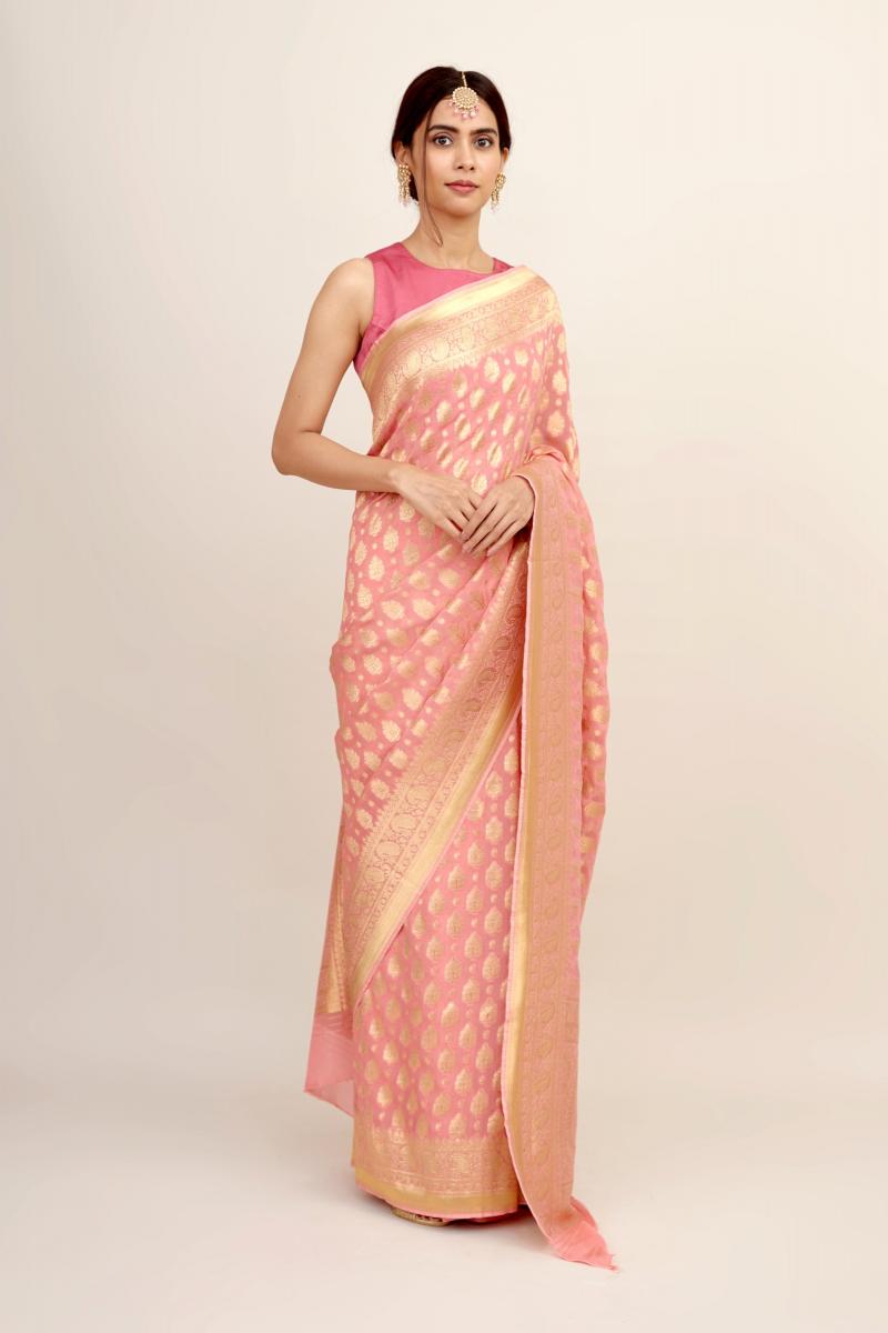 Buy Whimsy Pink Georgette Saree For Women Online - Frontierraas