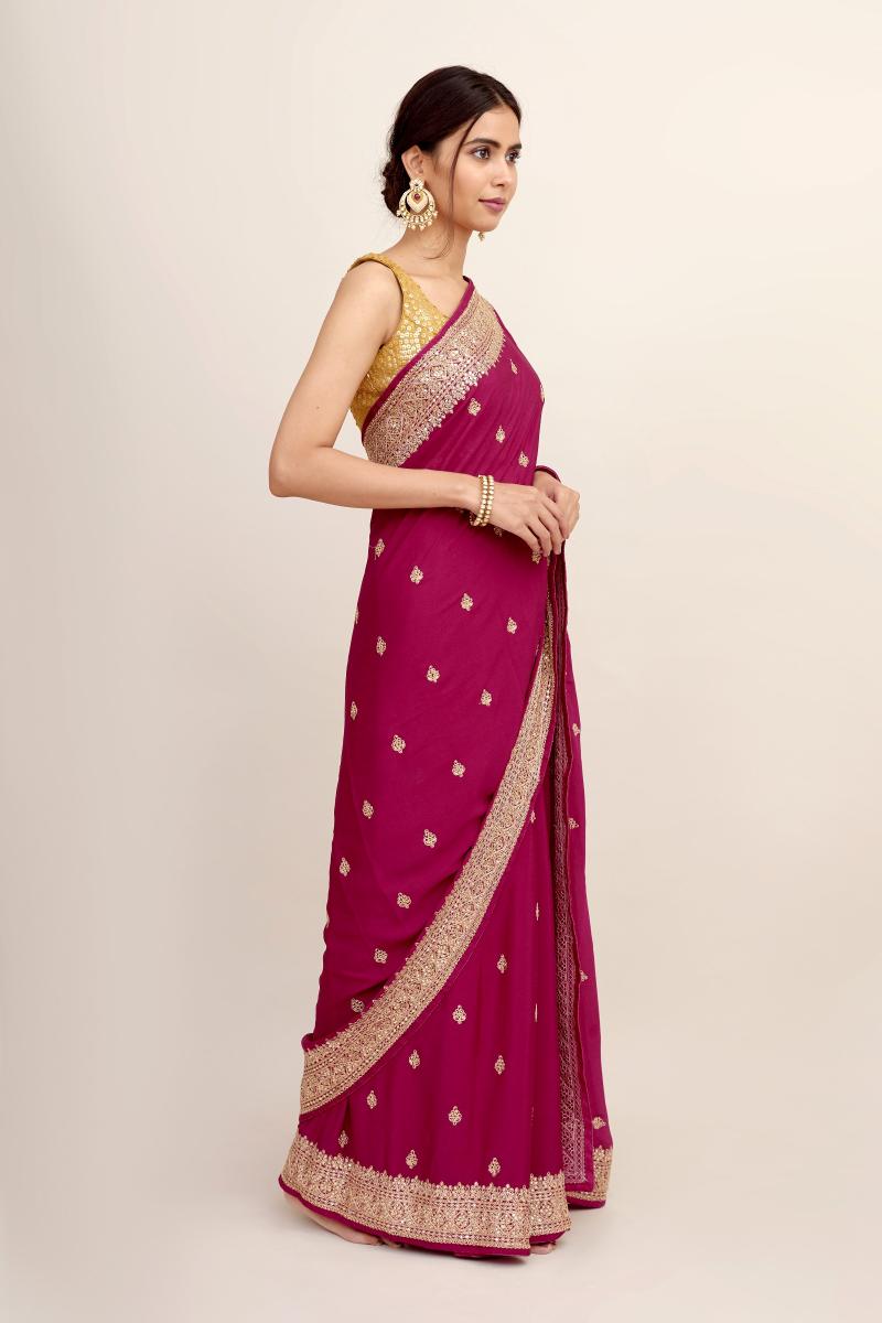 Buy Carmine Red Crepe Saree For Women Online - Frontierraas