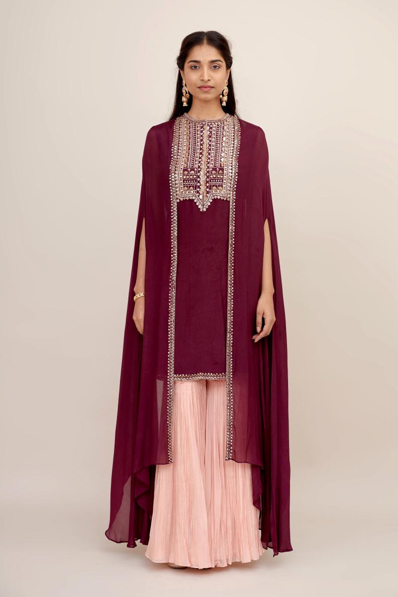 Buy Wine n Peach Crepe Garara Suit For Women Online - Frontierraas