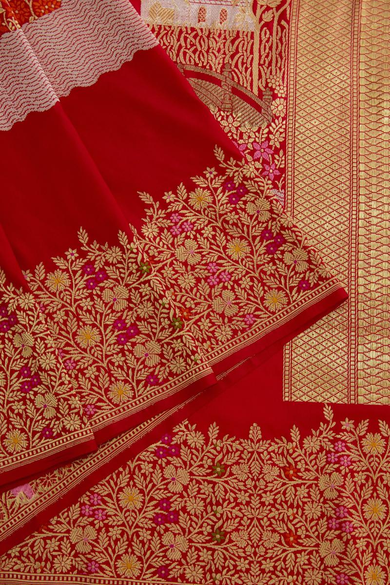 Buy Red Banarasi Silk Saree For Women Online - Frontierraas