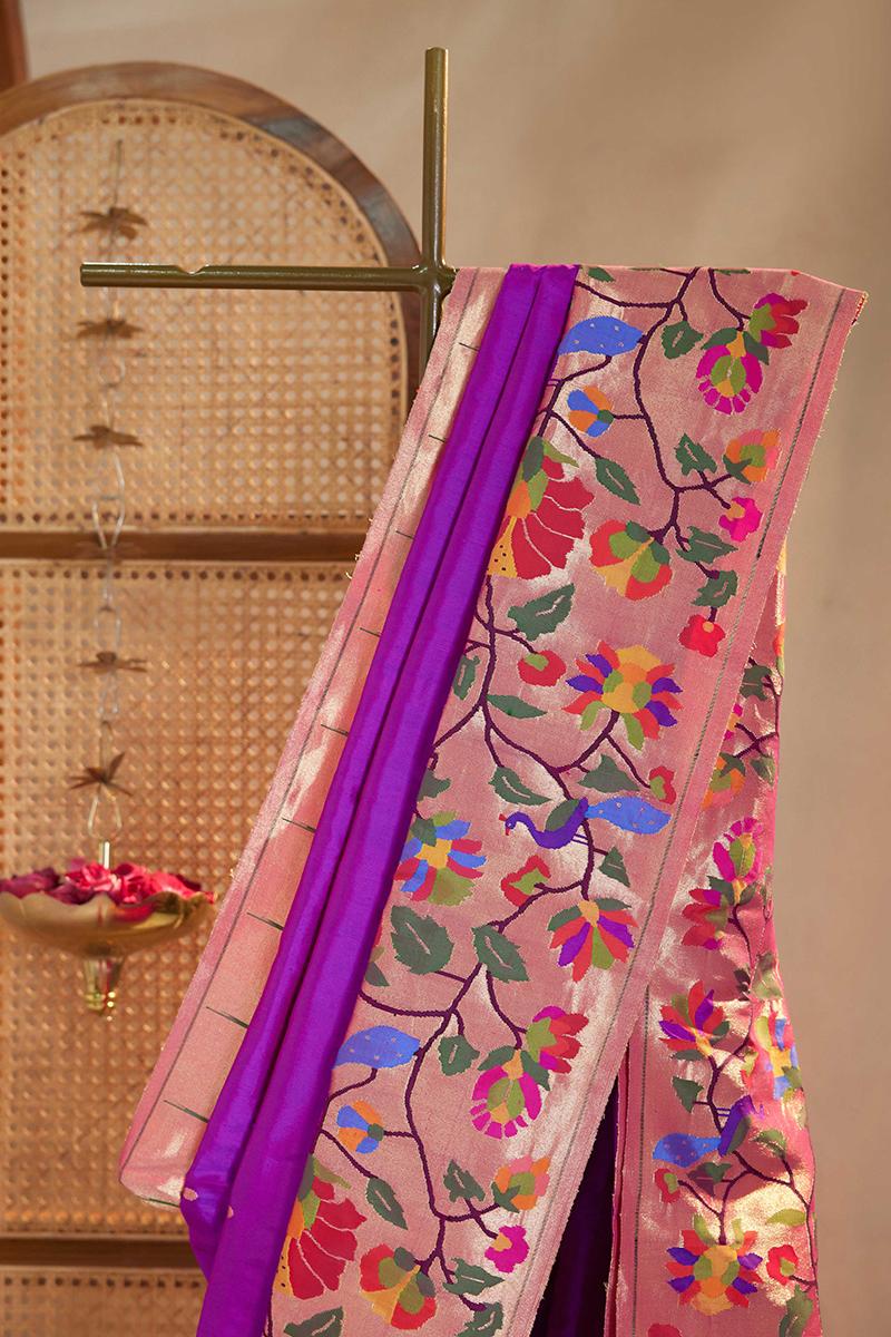 Metallic Purple Paithani Silk Saree - Frontier Raas