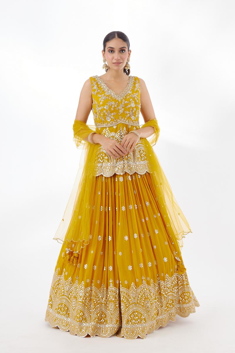 Gamboge Yellow Georgette Lehenga- Frontier Raas