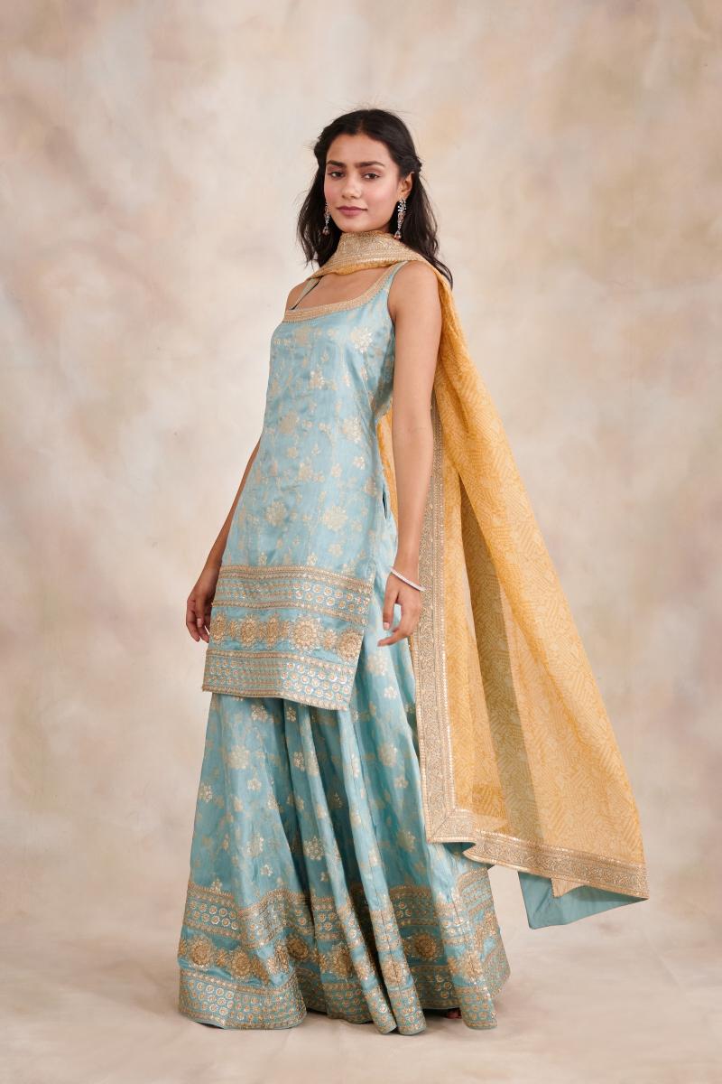 Tanager Turquoise Silk Sharrara- Frontier Raas