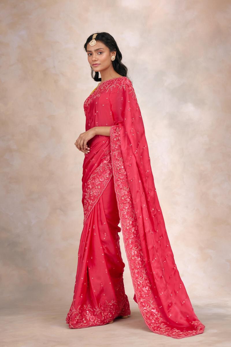 Ruby Pink Satin Saree- Frontier Raas