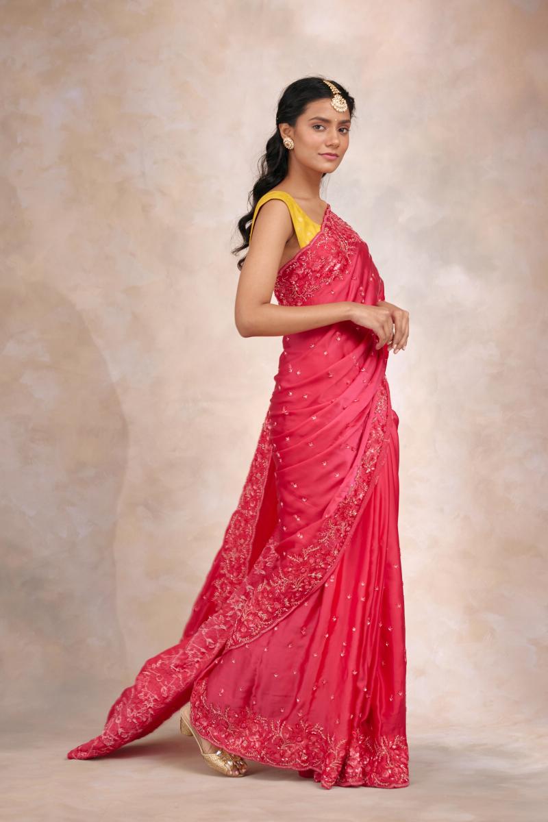 Ruby Pink Satin Saree- Frontier Raas