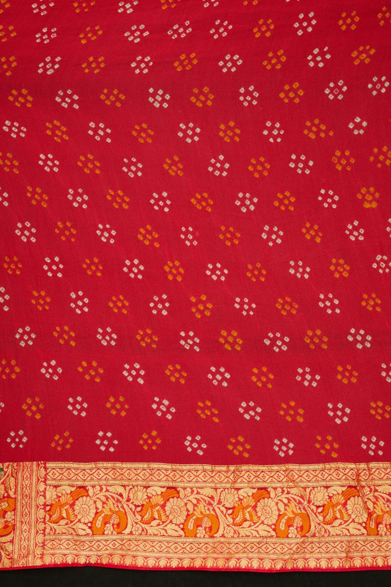 Eclectic Red Bandhani Saree- Frontier Raas