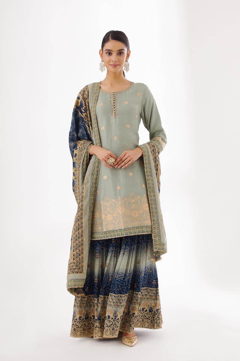 Powder,Blue,Garara,Suit-,Frontier,Raas