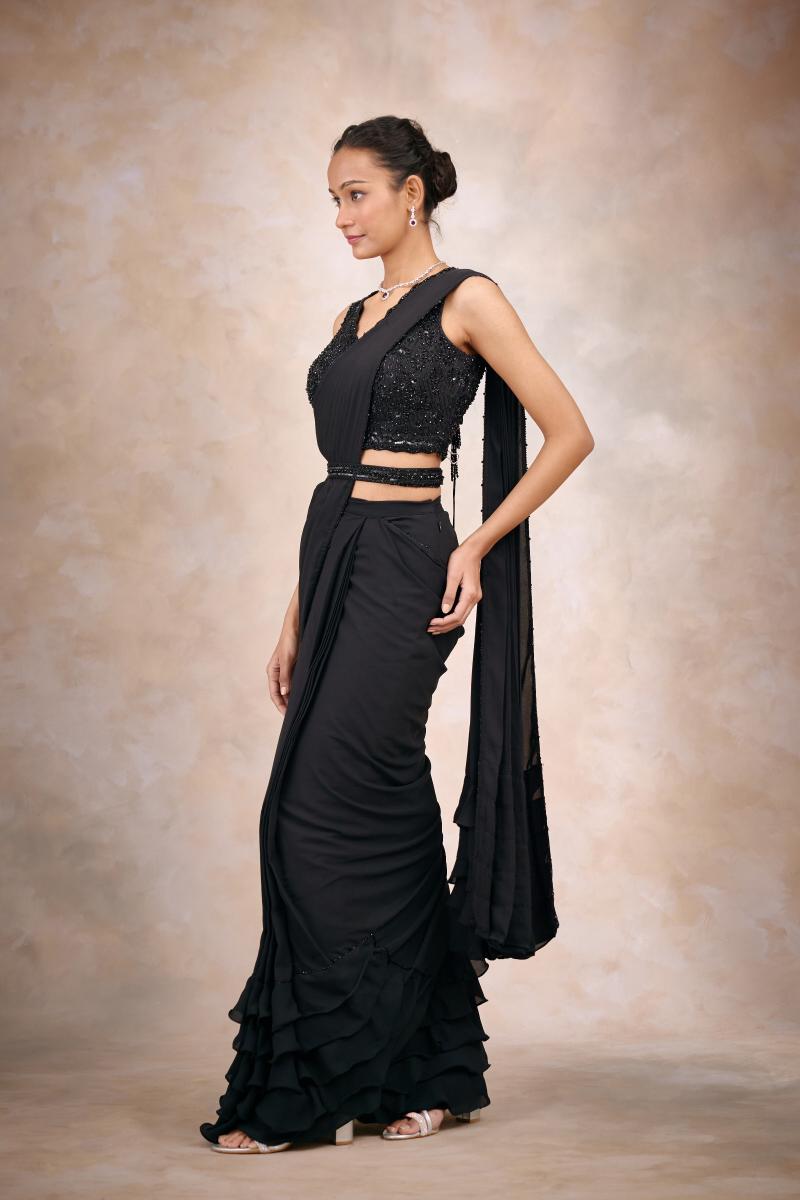 Core Black Drape Saree- Frontier Raas
