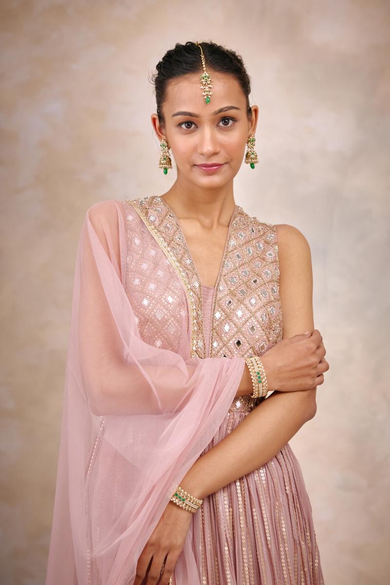 Rosy Peach Anarkali Suit Set- Frontier Raas