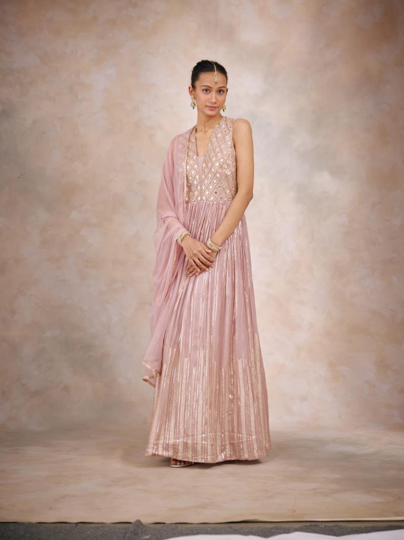 Rosy Peach Anarkali Suit Set- Frontier Raas